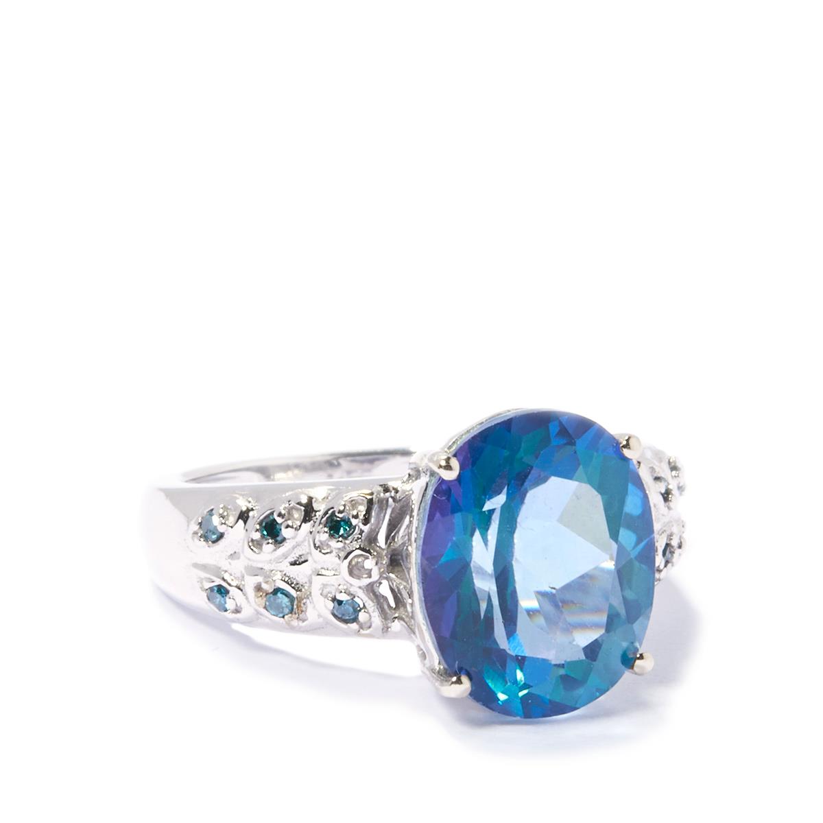 Mystic Neptune Garden Topaz Ring with Blue Diamond in 9k White Gold 4 ...