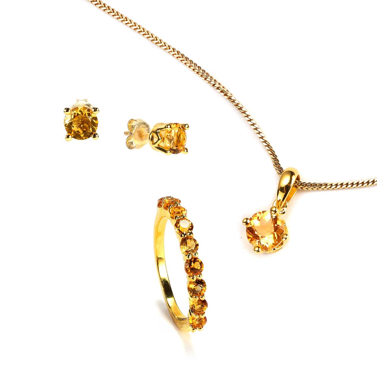 Diamantina Citrine Set of Ring, Pendant & Earrings in Gold Tone ...