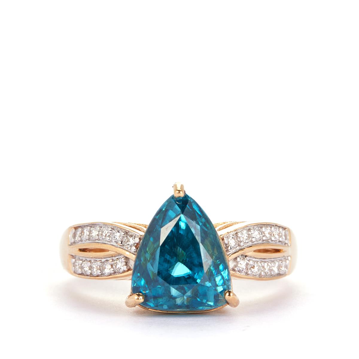 Ratanakiri Blue Zircon Ring with Diamonds in 18K Gold 6.30cts | Gemporia