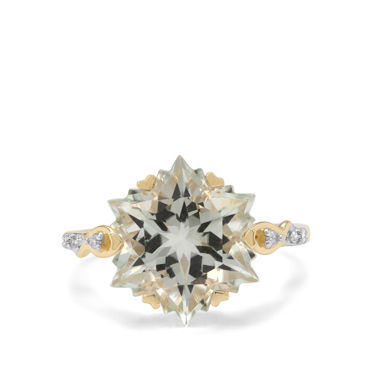Wobito Snowflake Cut Prasiolite Ring with Diamond in 9K Gold 7cts ...