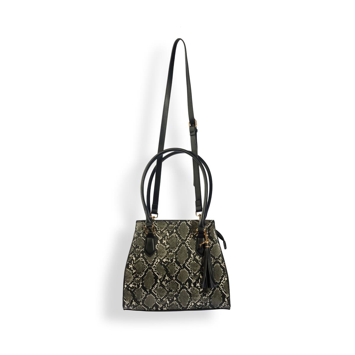 Kimbie Snake Print Handbag with Black Onyx Charm | Gemporia
