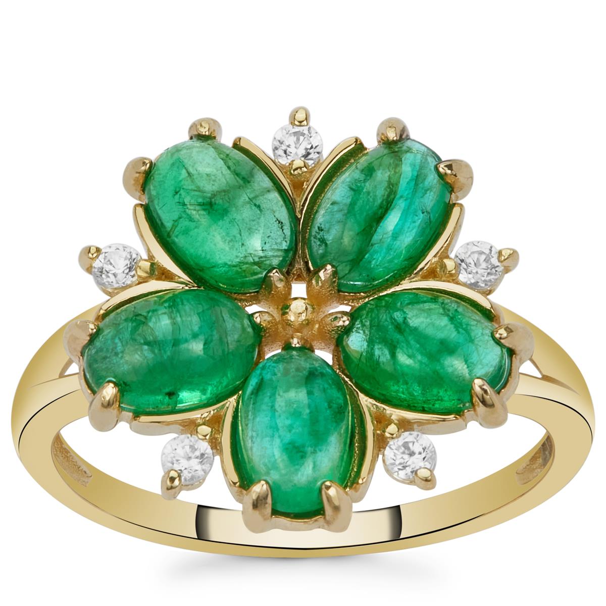 Sandawana Emerald Ring with White Zircon in 9K Gold 2.52cts | Gemporia