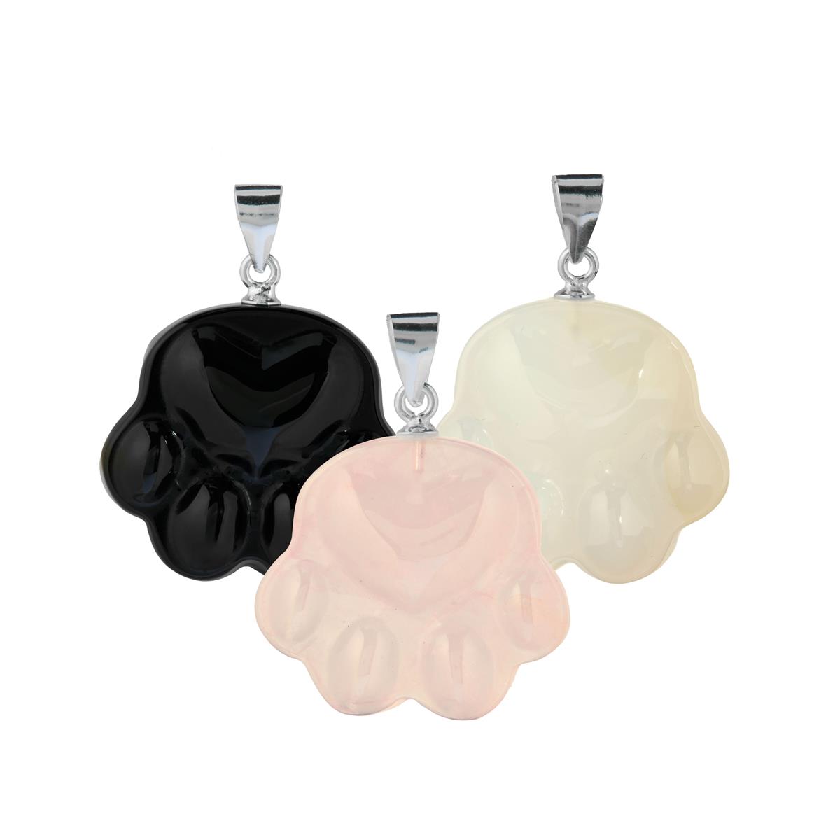 Sterling Silver Cat Paw Pendant - Available in Rose Quartz, Black Onyx ...