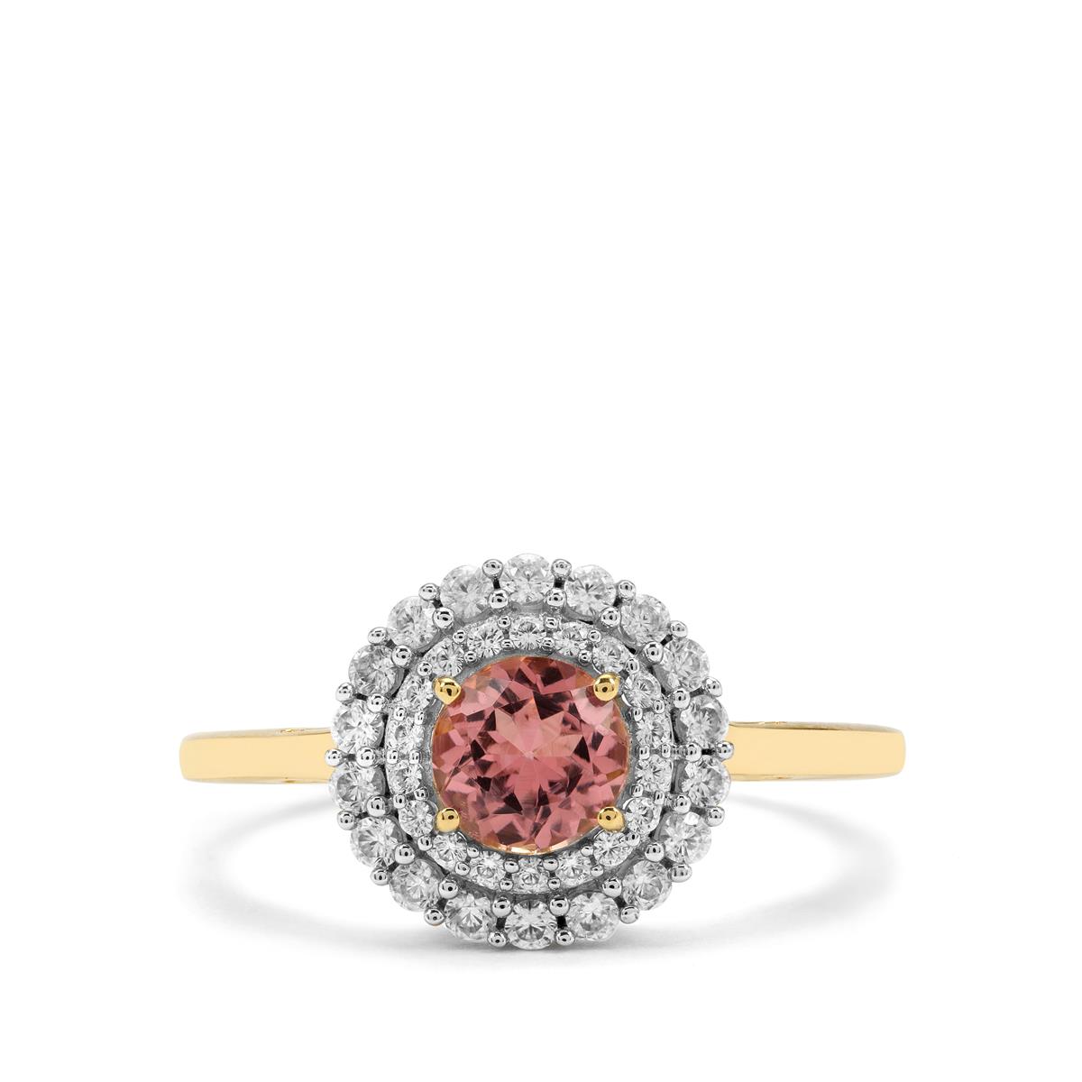 Lotus Tourmaline Ring with White Zircon in 9K Gold 1.20cts | Gemporia