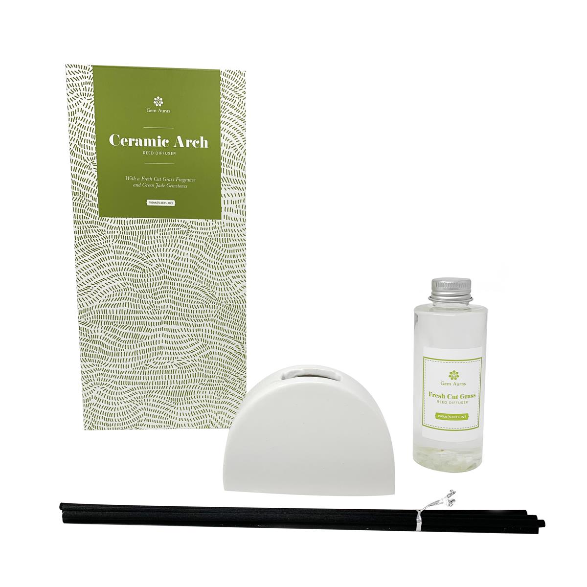 Gem Auras Ceramic Arch Reed Diffuser with Green Jade ATGW 30cts | Gemporia
