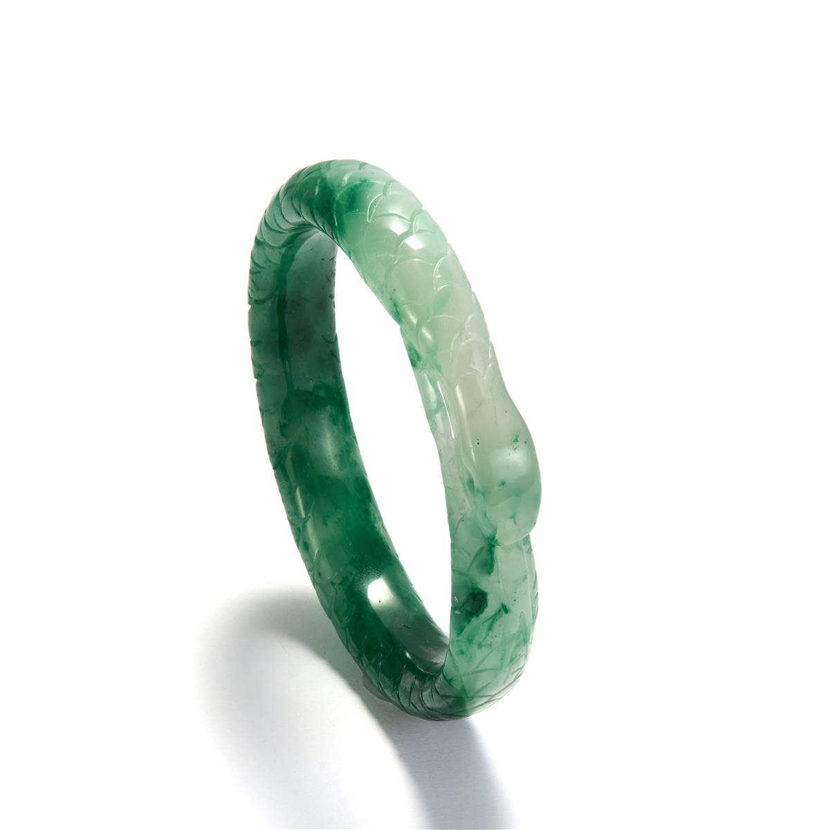 Green Quartzite Jade Carved Snake Bangle 201.50cts | Gemporia