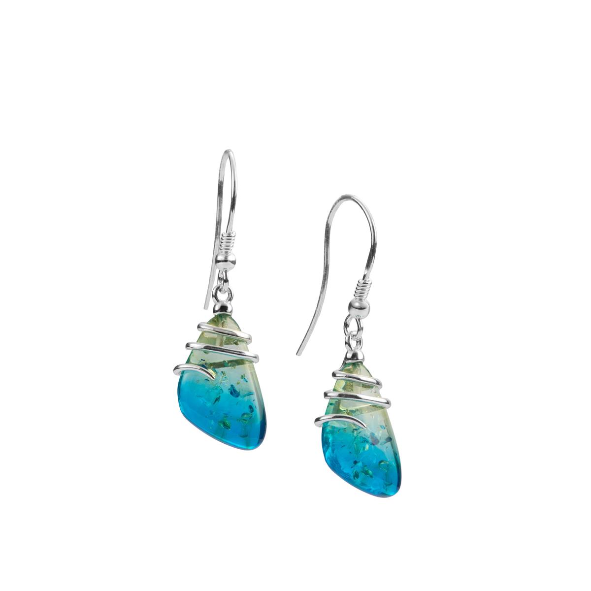 Baltic Ocean Blue Amber Earrings in Sterling Silver (18x13mm) | Gemporia