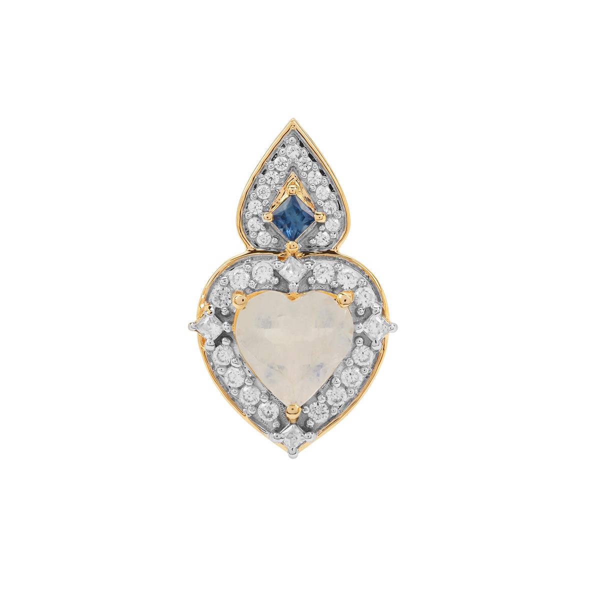 Natural Moonstone, Ceylon Blue Sapphire Pendant with White Zircon in 9K ...