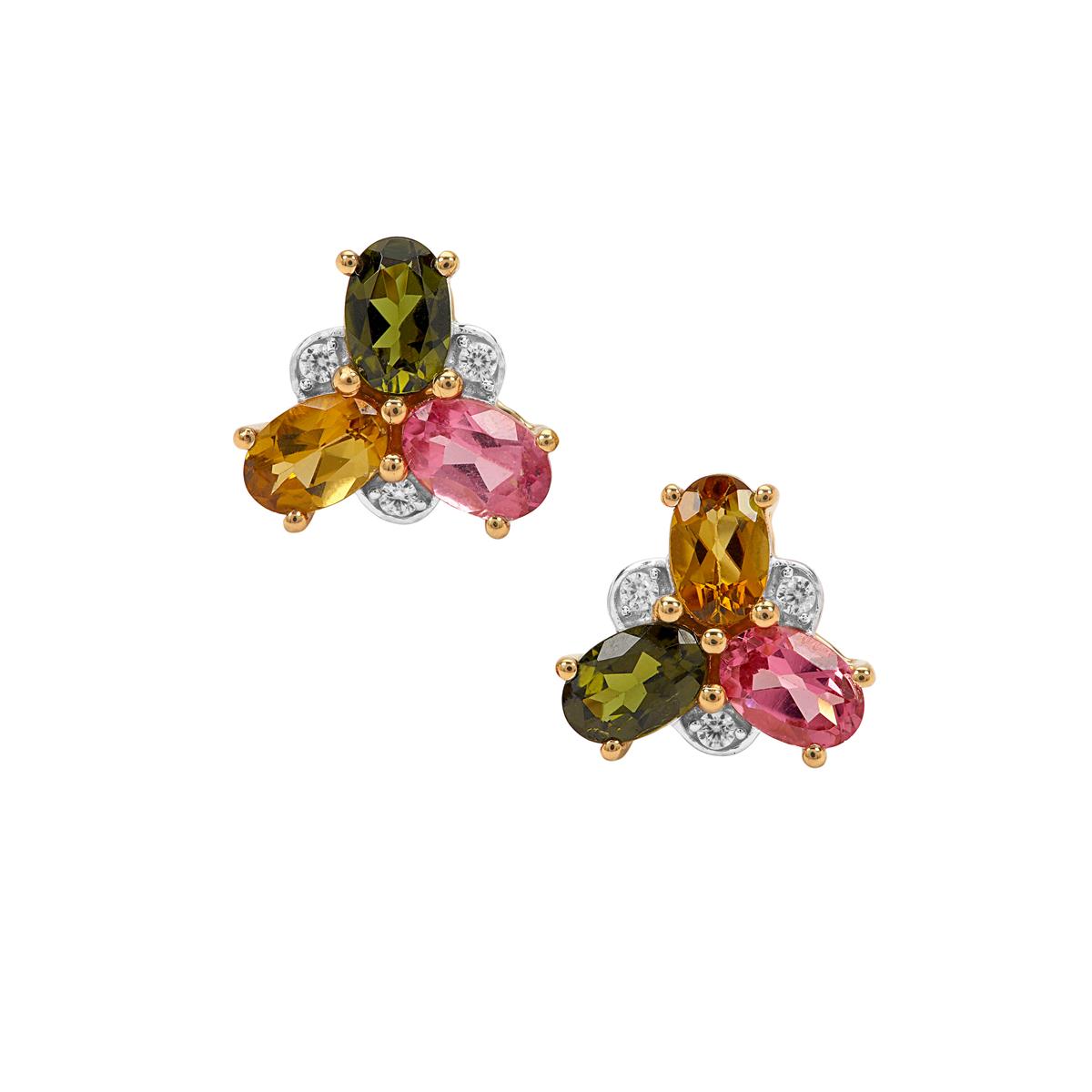 Congo Multi Tourmaline Earrings with White Zircon in 9K Gold 2.90cts ...