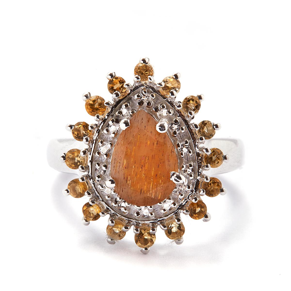 Golden Moonstone Ring with Citrine in Sterling Silver 2.47cts | Gemporia