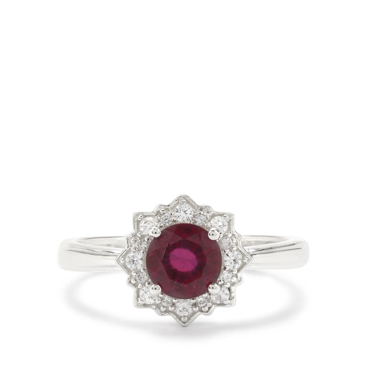 Thai Ruby Ring with White Zircon in Sterling Silver 1.35cts | Gemporia