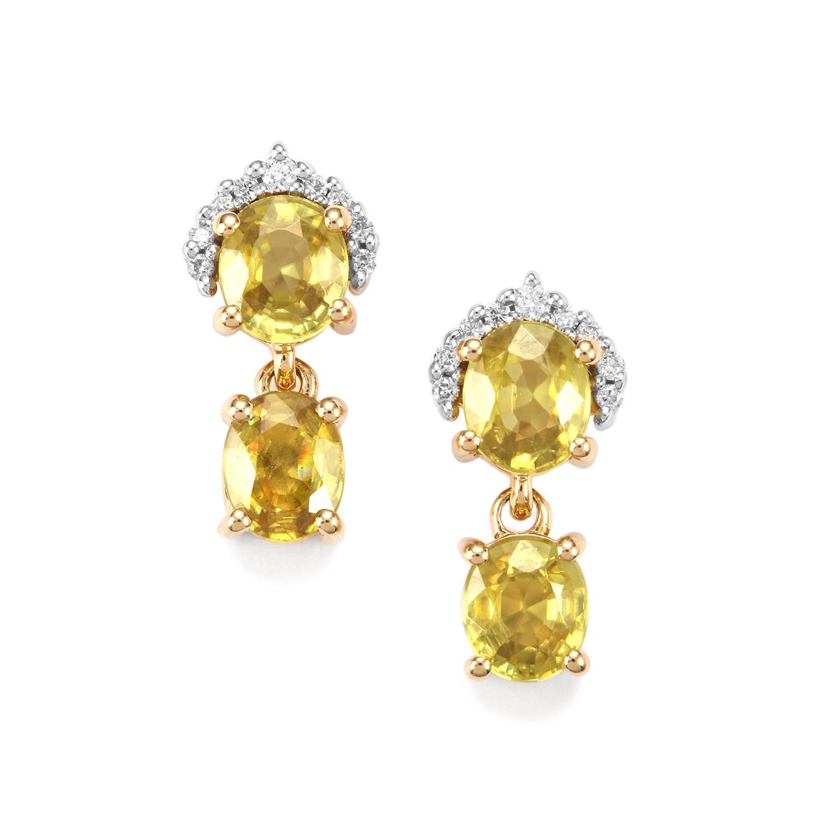 Ambilobe Sphene Earrings with Diamond in 18K Gold 3cts | Gemporia