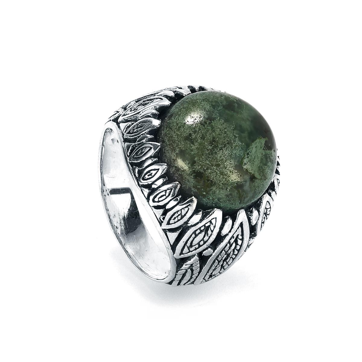Moss Agate Balinese Ring in Sterling Silver 11cts | Gemporia