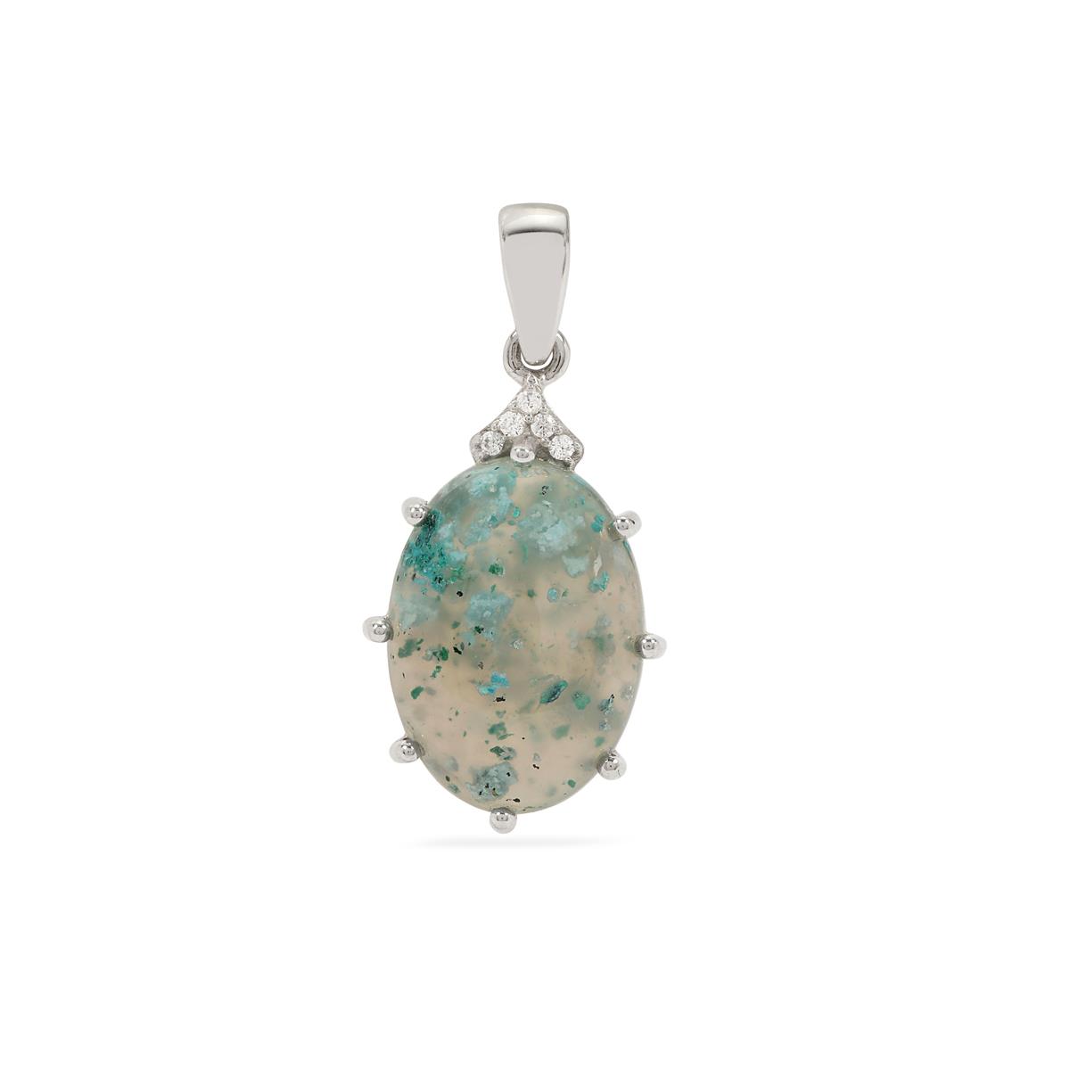 Blue Aquadite Pendant with White Zircon in Sterling Silver 10cts | Gemporia