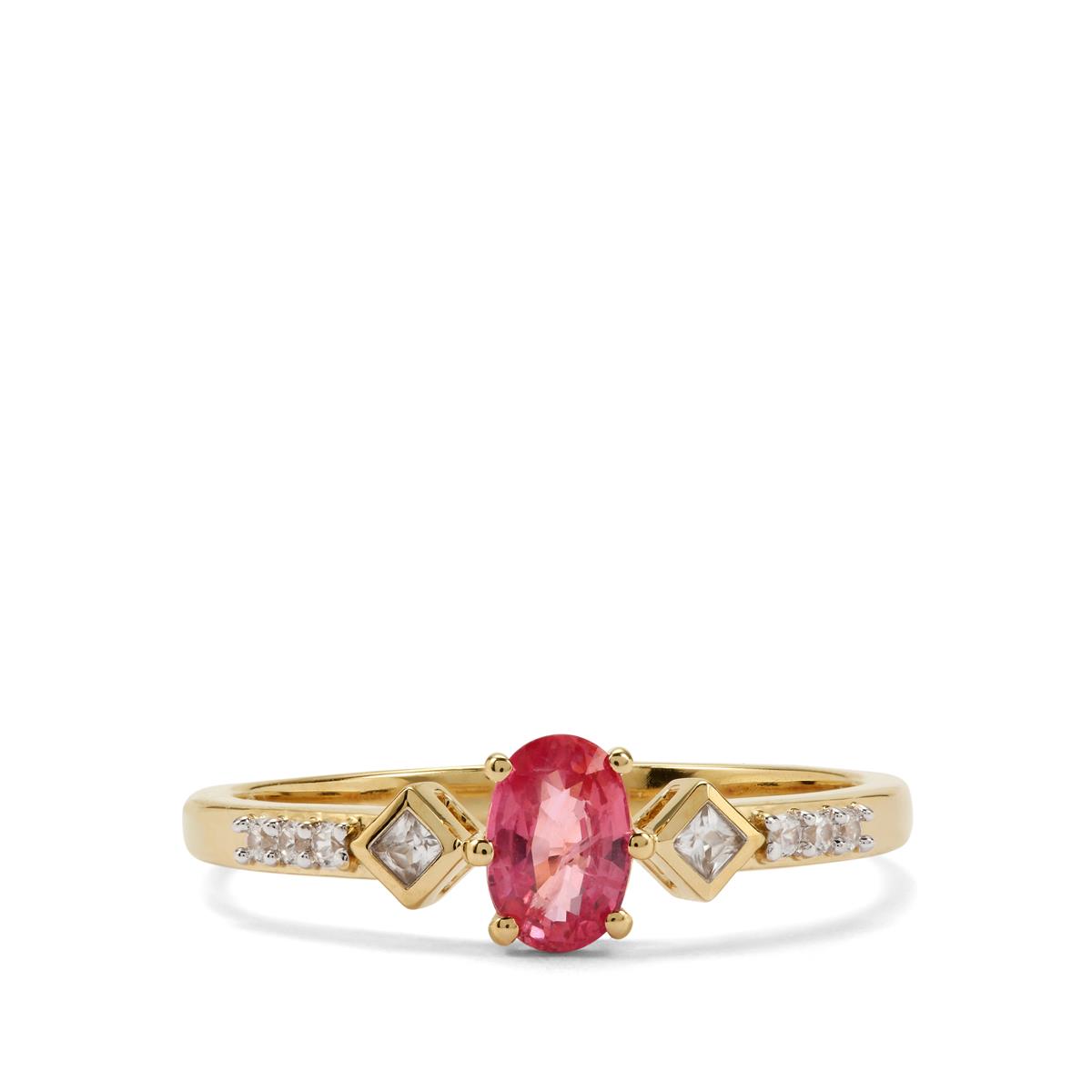 Padparadscha Sapphire Ring with White Zircon in 9K Gold 0.70cts | Gemporia