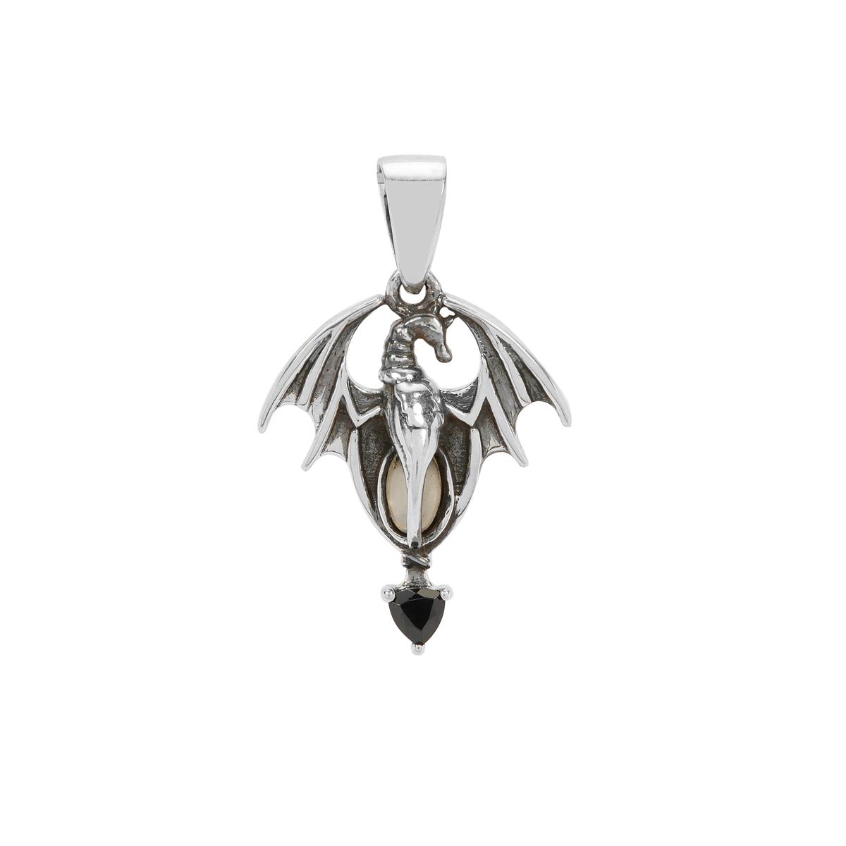 Rainbow Moonstone & Black Spinel Sterling Silver Dragon Pendant ATGW 0 ...