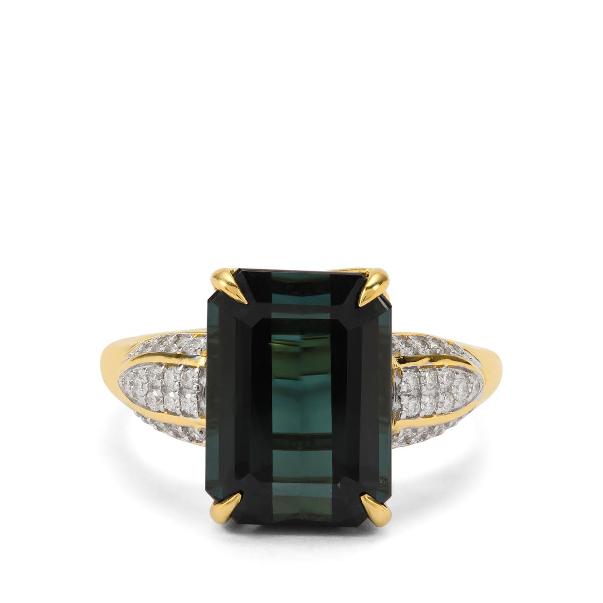 Mutuca Indicolite Ring with Diamond in 18K Gold 6.54cts | Gemporia