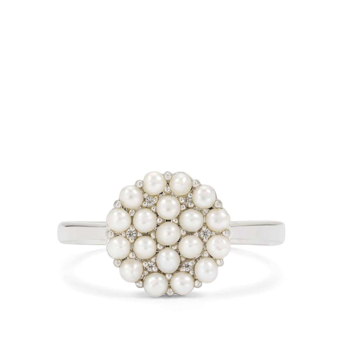 Indonesian Seed Pearl Ring with White Zircon in Sterling Silver (2 MM ...