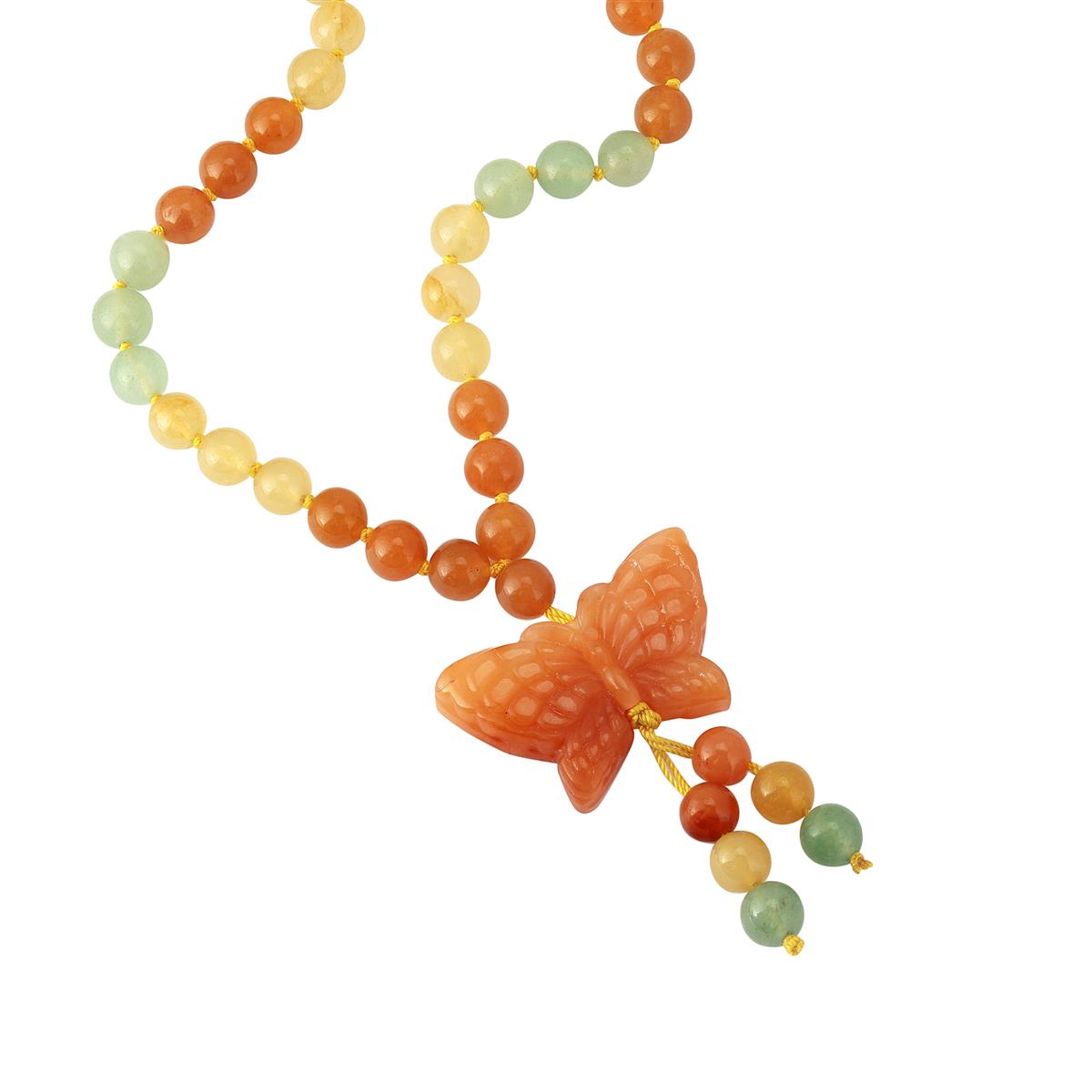 350cts Golden Silk Quartzite Jade Rounds & Carved Butterfly Knotted ...
