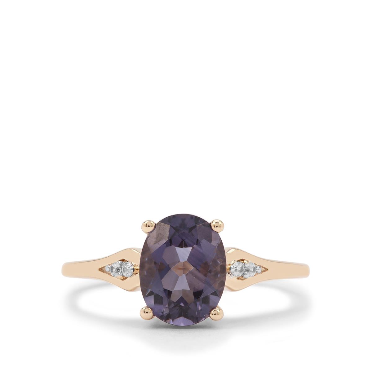 Blueberry Quartz Ring with White Zircon in 9K Gold 1.80cts | Gemporia