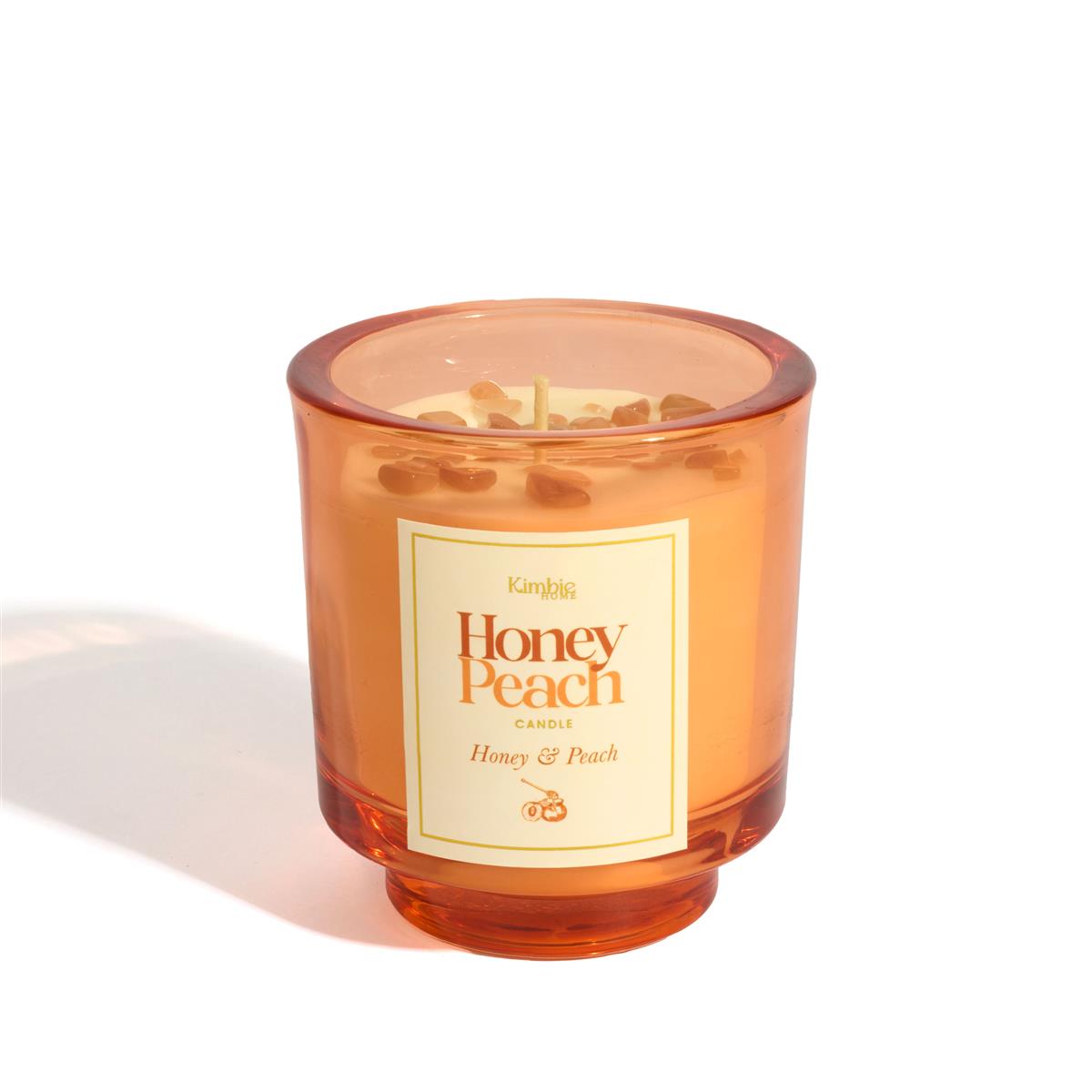 Kimbie Home Honey Peach 220g Candle with Moonstone Nuggets | Gemporia