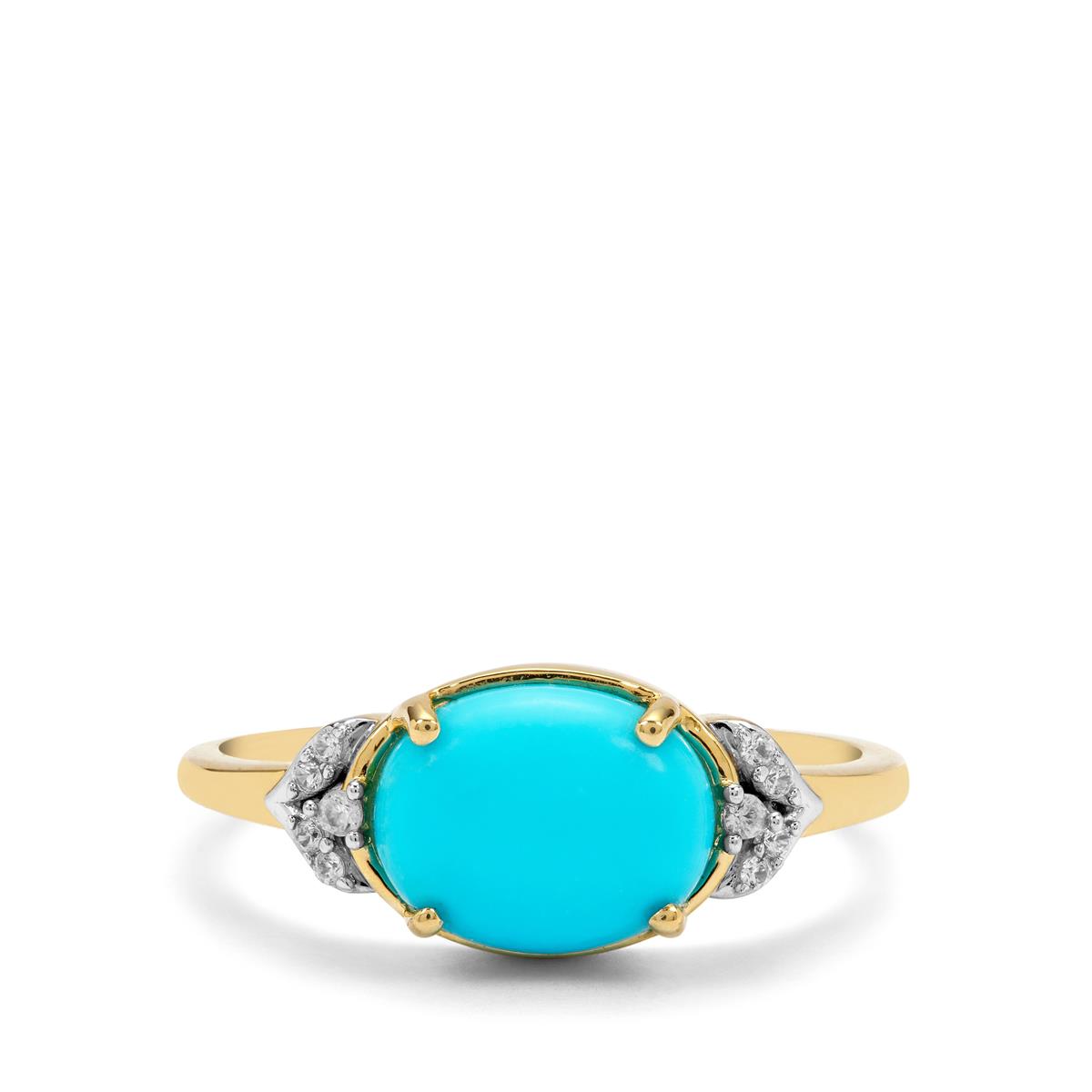 Sleeping Beauty Turquoise Ring with White Zircon in 9K Gold 1.70cts ...