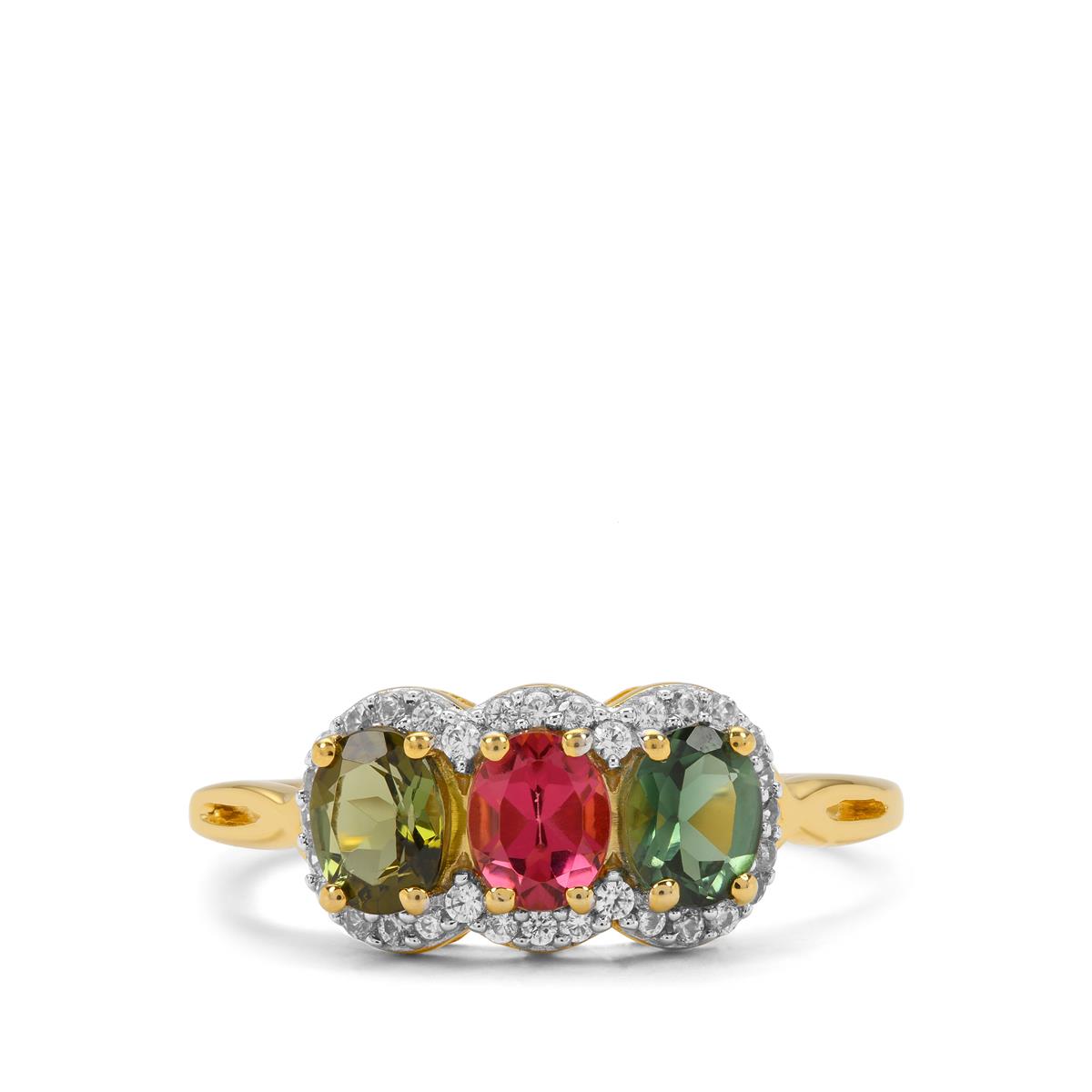 Congo Tourmaline Ring with White Zircon in Gold Plated Sterling Silver ...