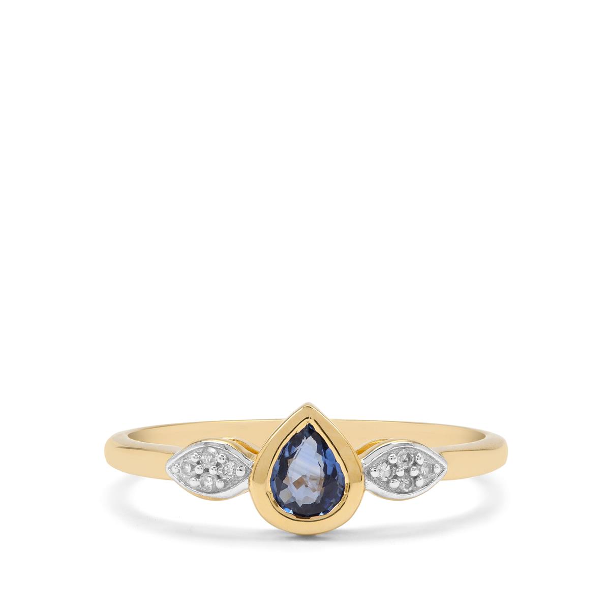 Ceylon Blue Sapphire Ring with Diamond in 9K Gold 0.35ct | Gemporia