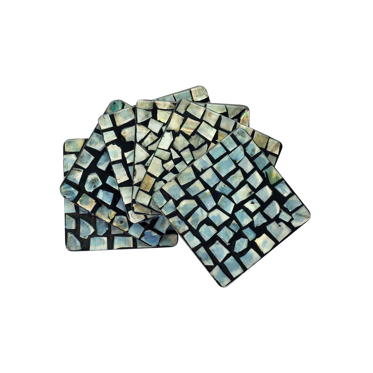 Gem Auras Set of 6 Mother of Pearl Coasters - Black | Gemporia