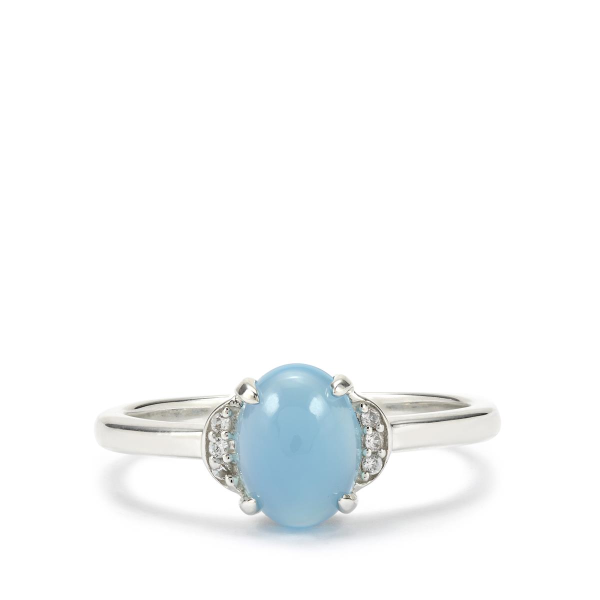Paraiba Agate Ring with White Zircon in Sterling Silver 1.25cts | Gemporia