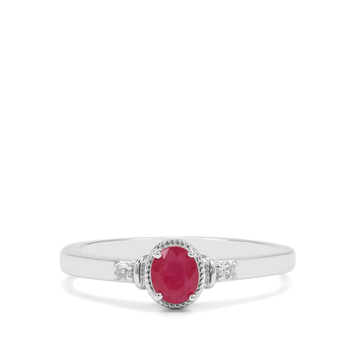 Kenyan Ruby Ring with White Zircon in Sterling Silver 0.50ct | Gemporia