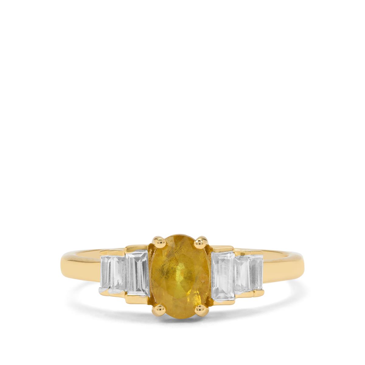 Bang Kacha Yellow Sapphire Ring with White Zircon in 9K Gold 1.70cts ...