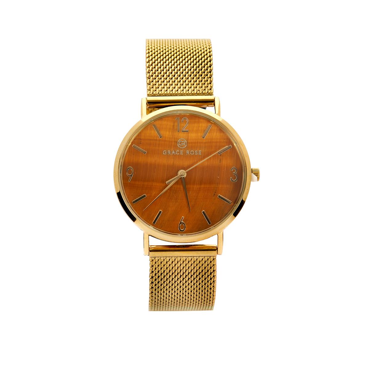 'The Golden Tiger' Gold Plated Tiger's Eye Stainless Steel Watch 1.5cts ...