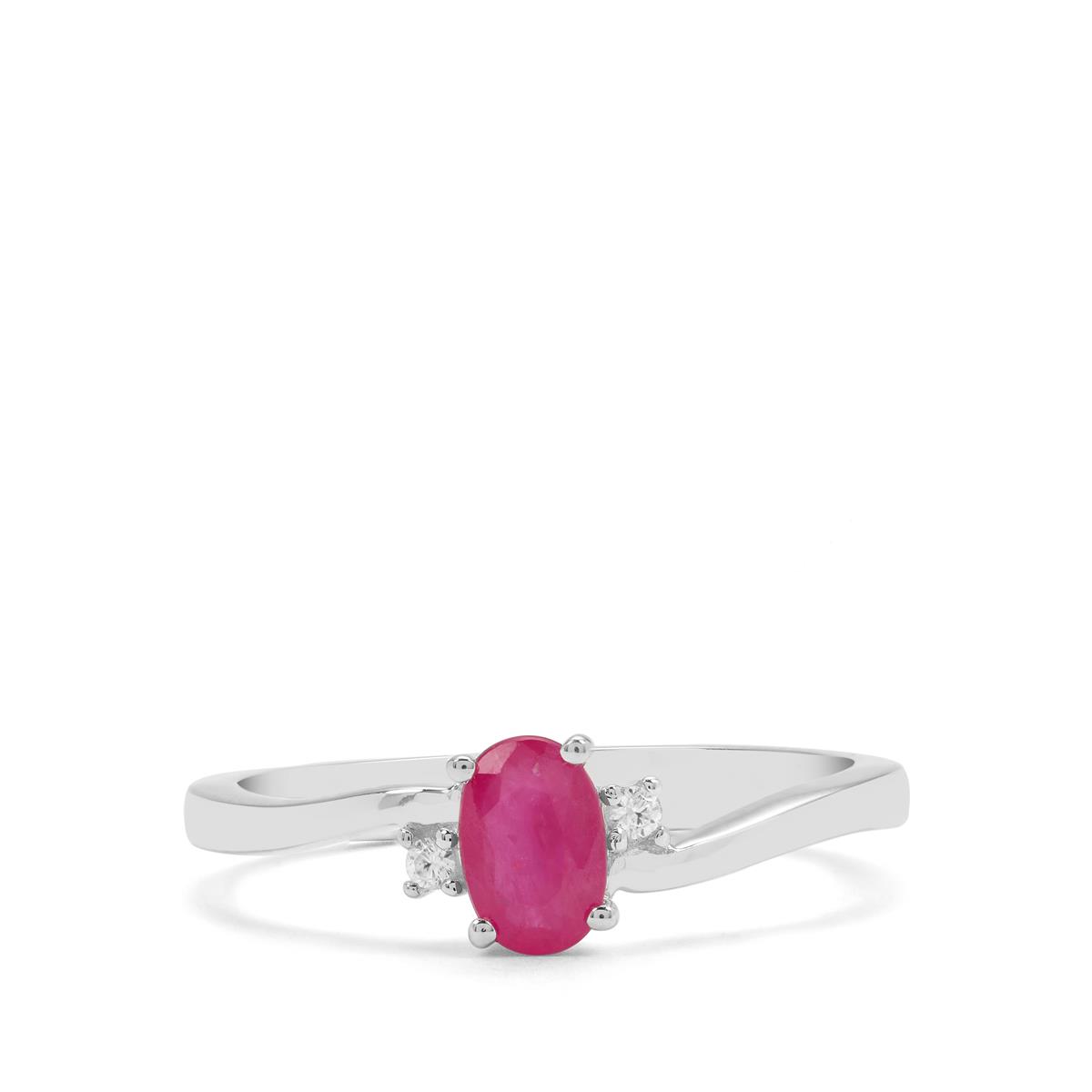 Kenyan Ruby Ring with White Zircon in Sterling Silver 0.65ct | Gemporia