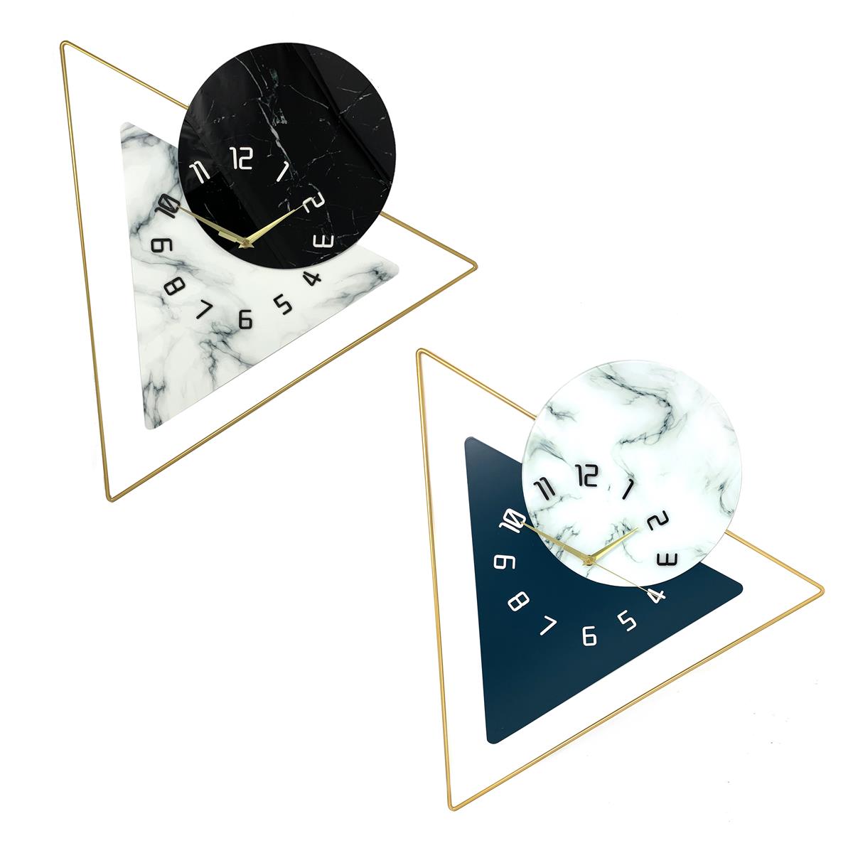 Large Triangle Marble Effect Wall Clock with Metal Frame - Choice of ...