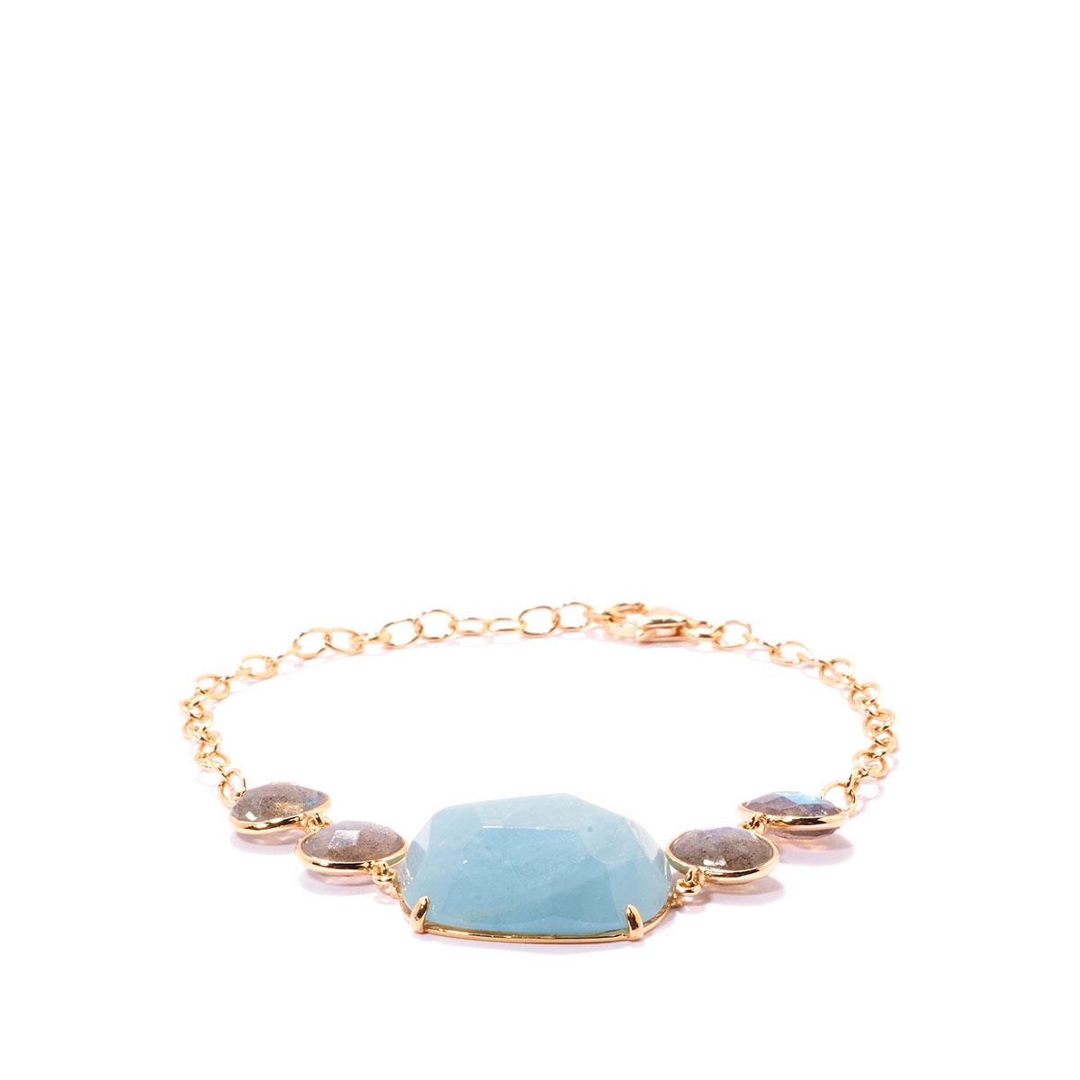 Aquamarine Bracelet with Labradorite in 14k Gold Flash Sterling Silver ...