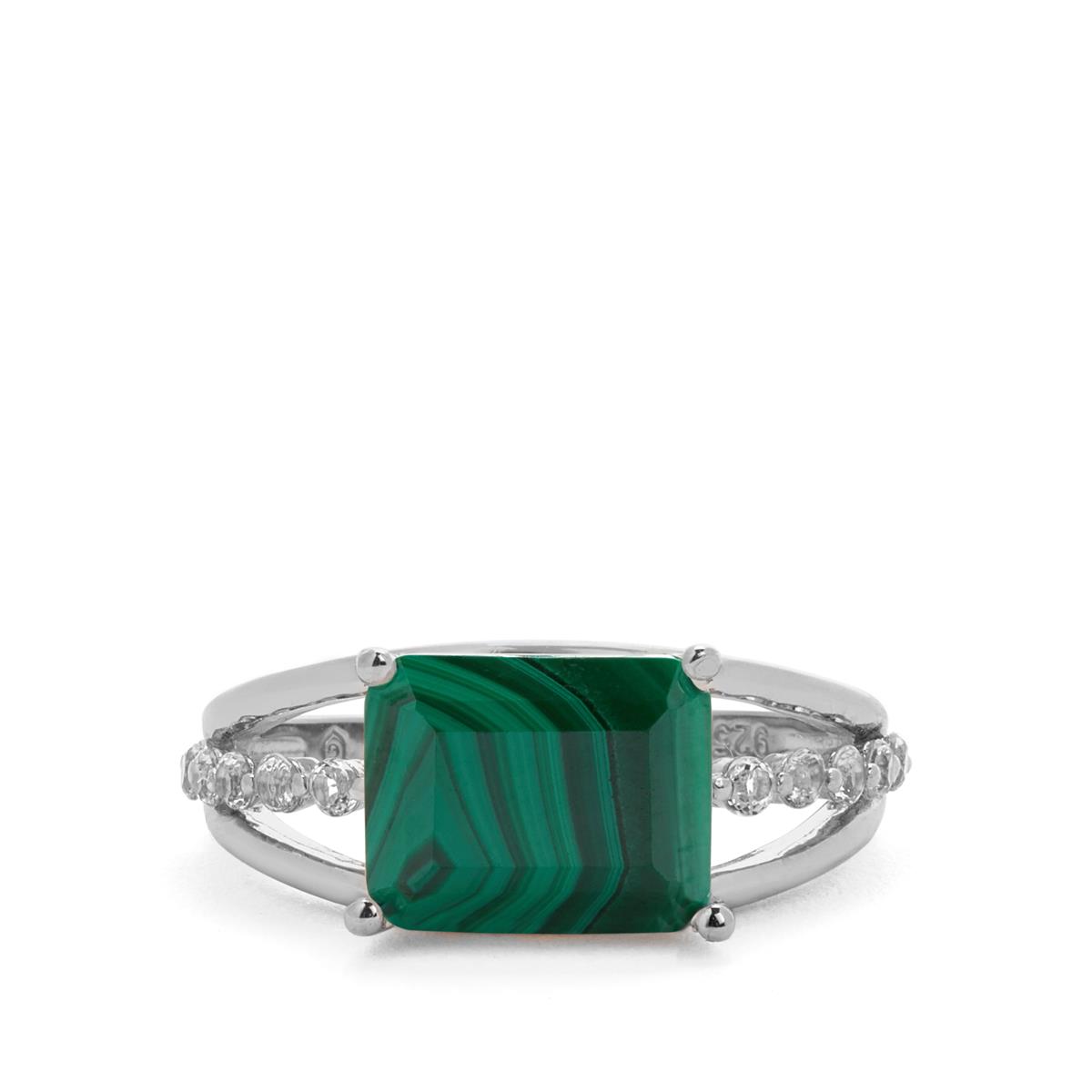 Congo Malachite Ring with White Topaz in Sterling Silver 4.45cts | Gemporia