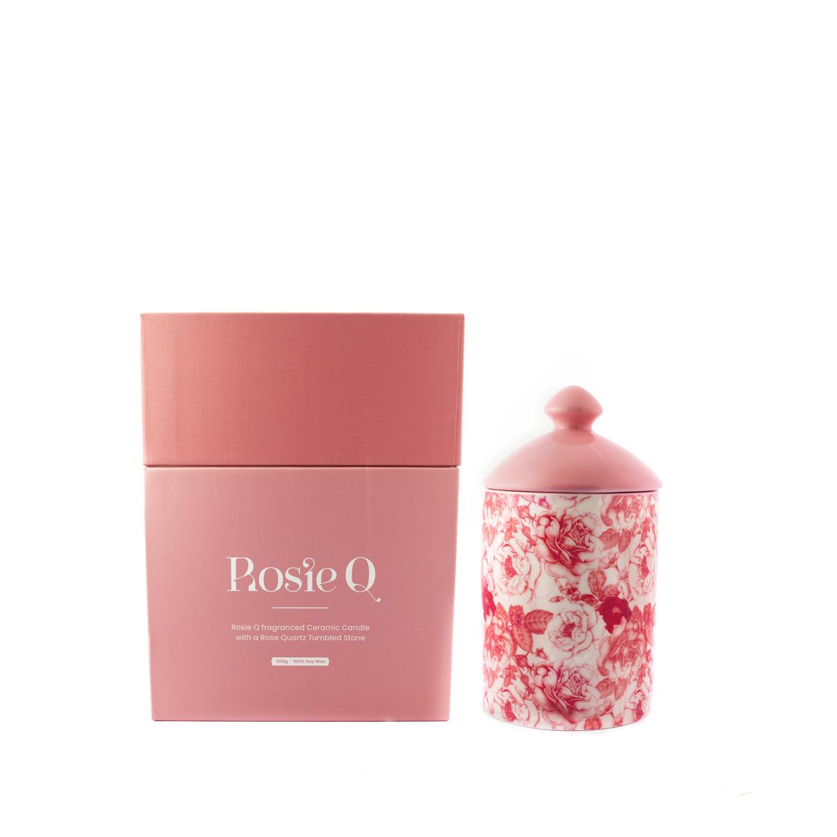 Gem Auras Rosie Q Ceramic Candle with Rose Quartz | Gemporia