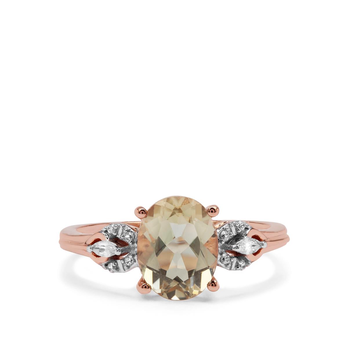 Peacock Parti Oregon Sunstone Ring with White Zircon in 9K Rose Gold 1 ...