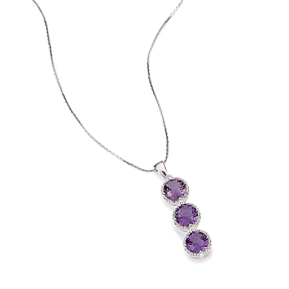 Firework Cut Uruguayan Amethyst Pendant with WhiteTopaz in Sterling ...