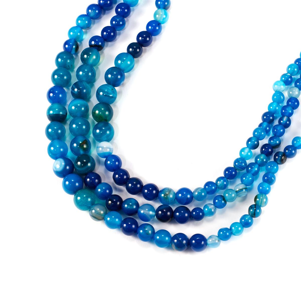 Ocean Blue Banded Agate 3 Strand Graduated Necklace in Sterling Silver ...
