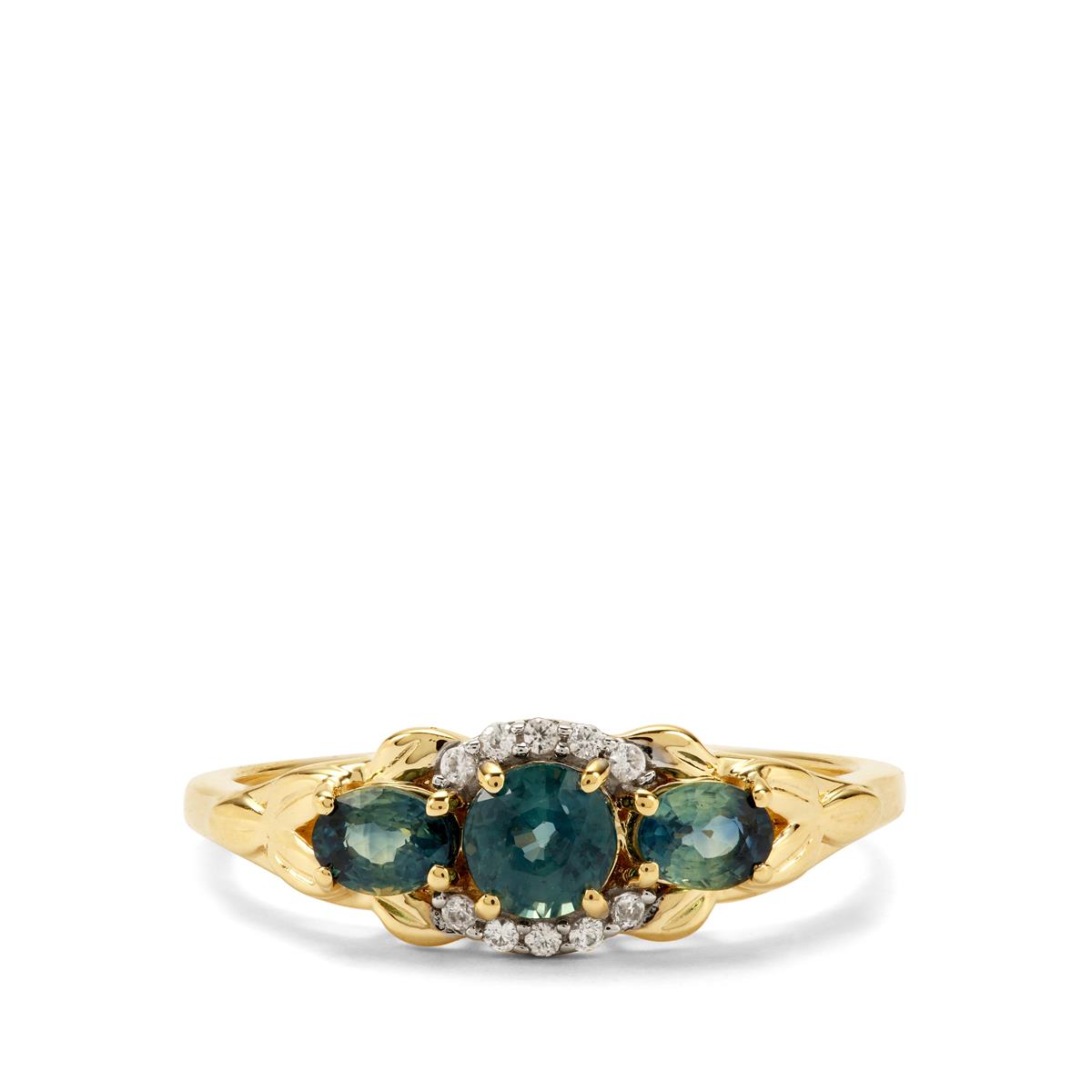 Australian Teal Sapphire Ring with Natural Zircon in 9K Gold 1ct | Gemporia