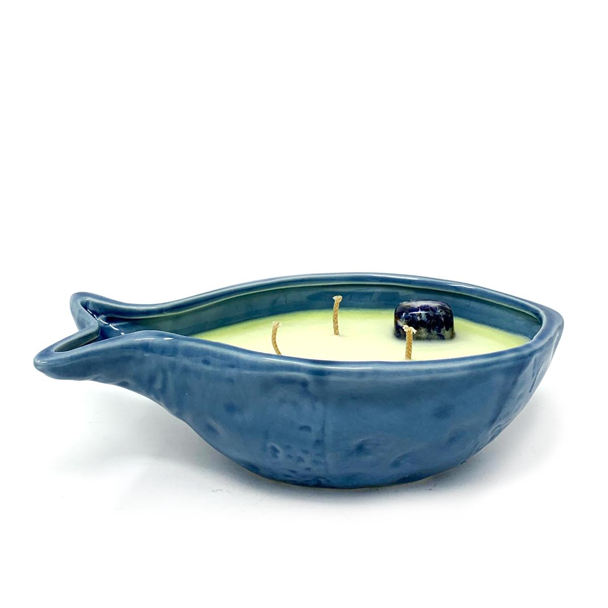 Gem Auras Ceramic Fish Candle - Ocean Scent with Sodalite Tumbled Stone ...