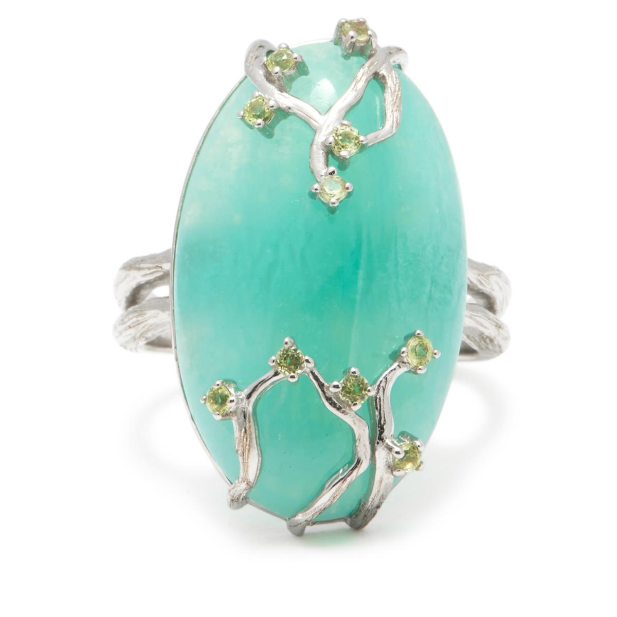 Amazonite & Jilin Peridot Sterling Silver Ring ATGW 15cts | Gemporia