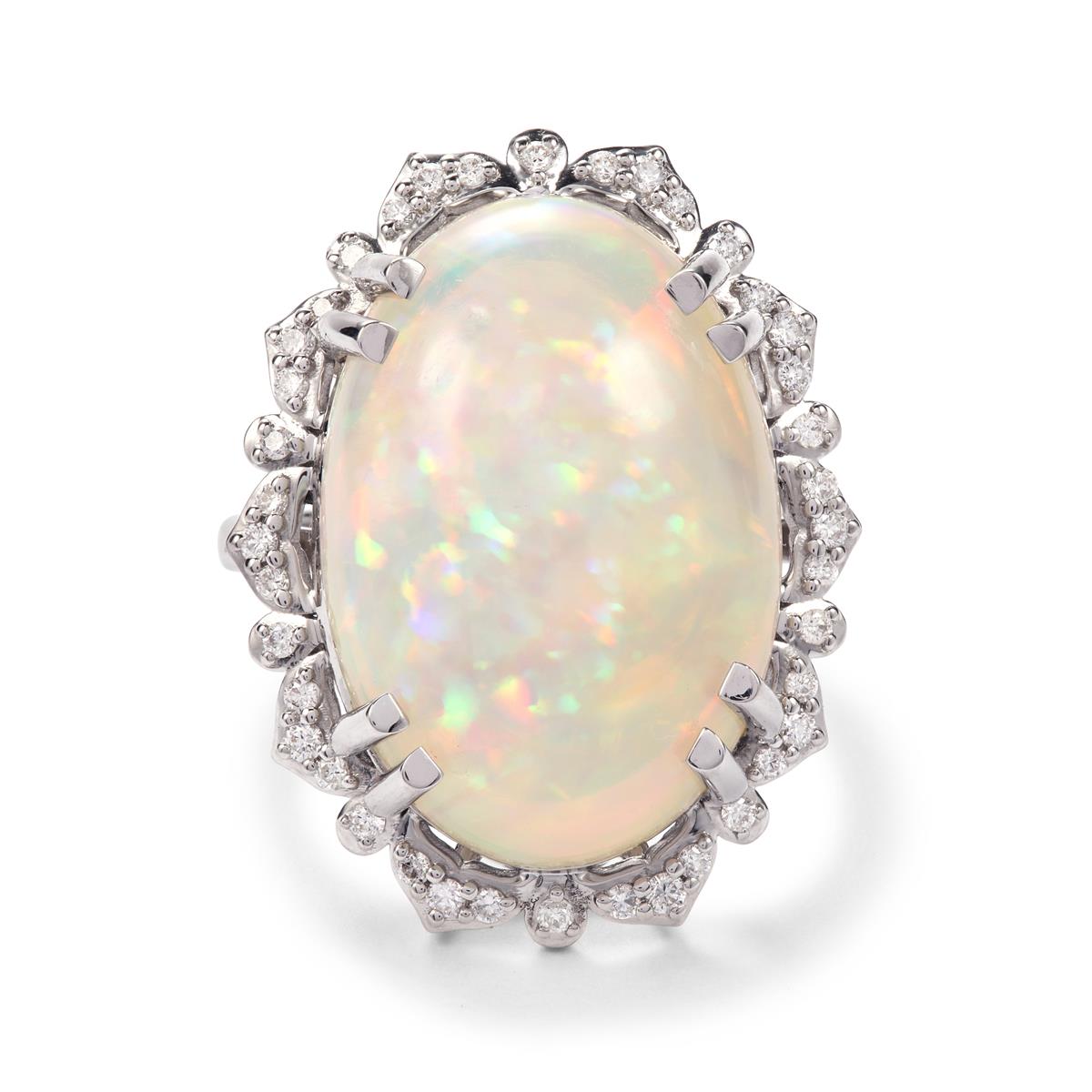 Ethiopian Opal Ring with Diamond in Platinum 950 13.69cts | Gemporia