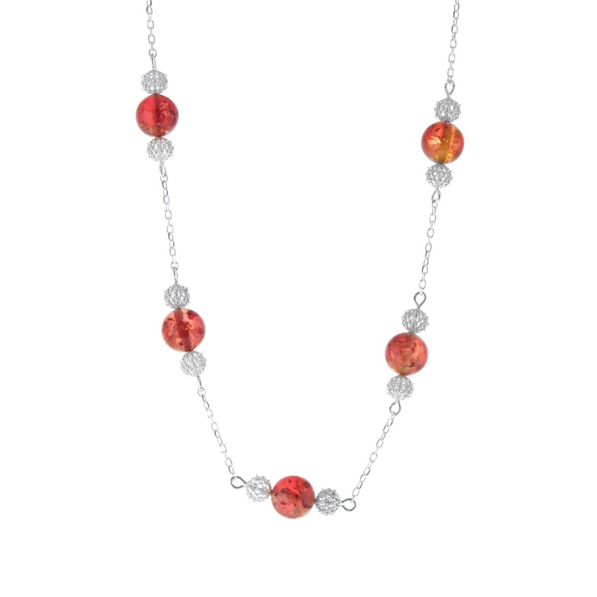 Red Baltic Amber Necklace in Sterling Silver (9mm) With Extendable ...