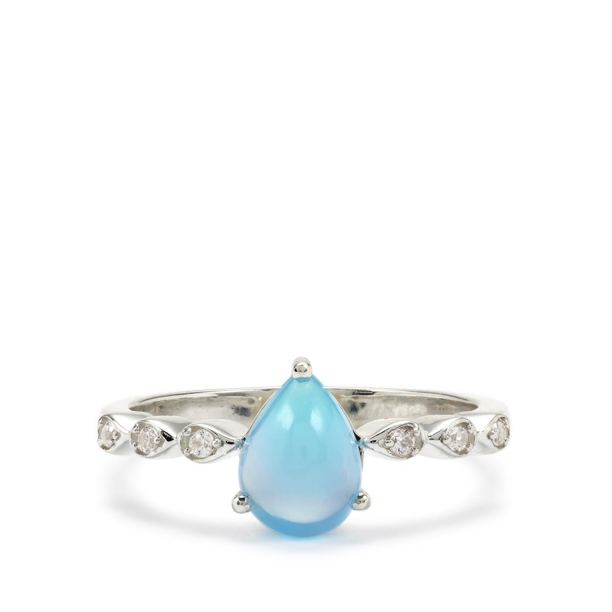 Paraiba Agate Ring with White Zircon in Sterling Silver 1.20cts | Gemporia
