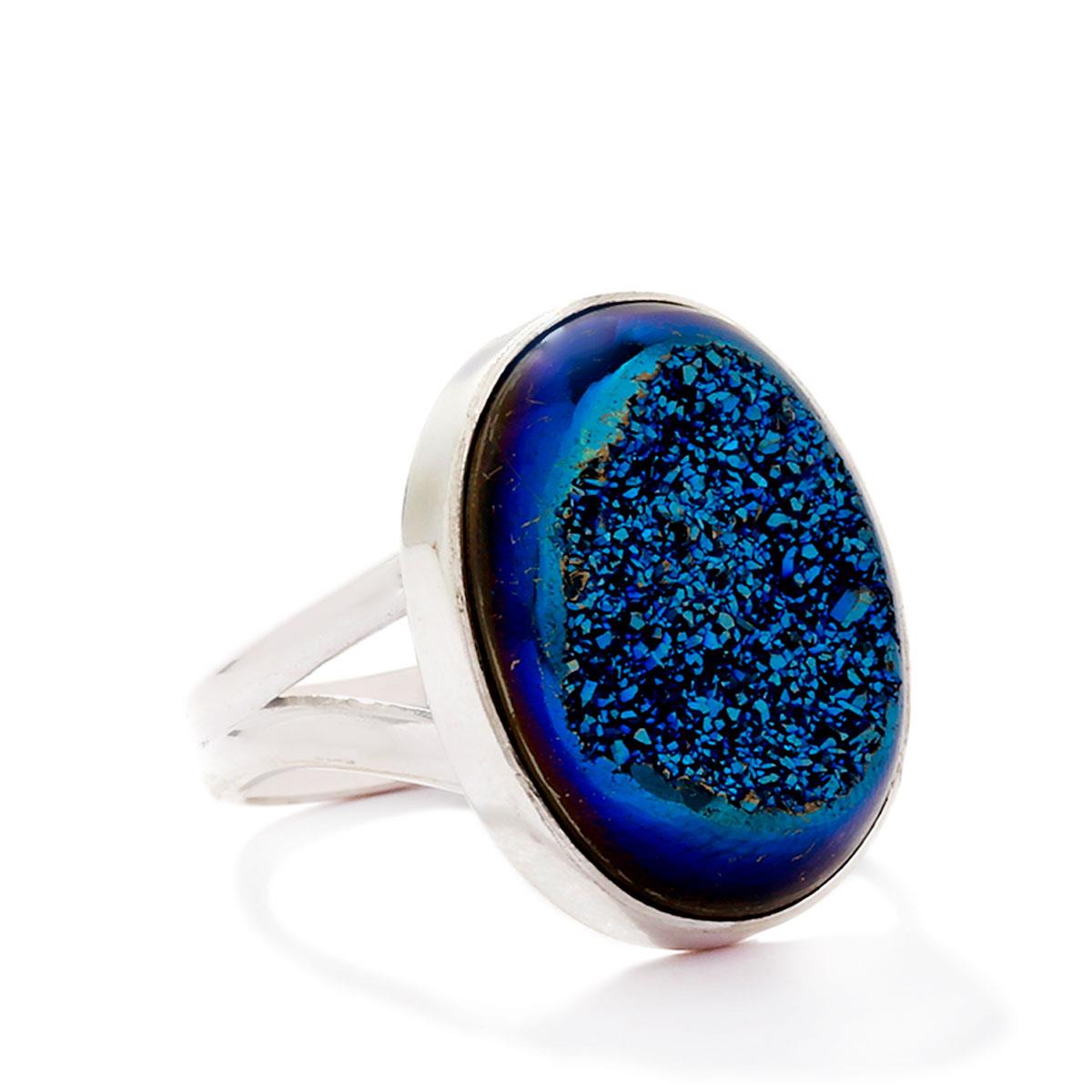 17.02ct Titanium Blue Drusy Sterling Silver Ring | Gemporia