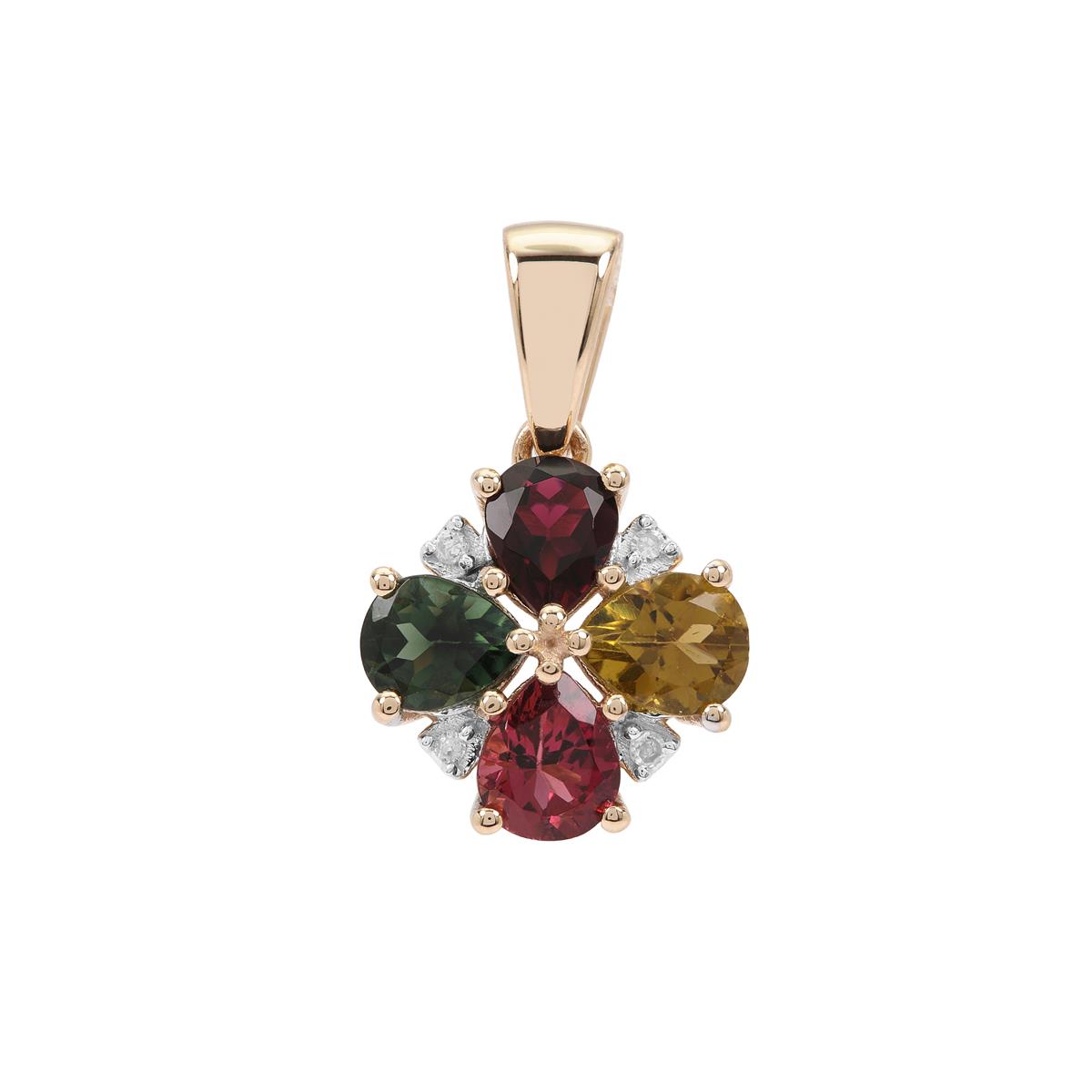 Congo Multi-Colour Tourmaline Pendant with Diamond in 9K Gold 1.25cts ...