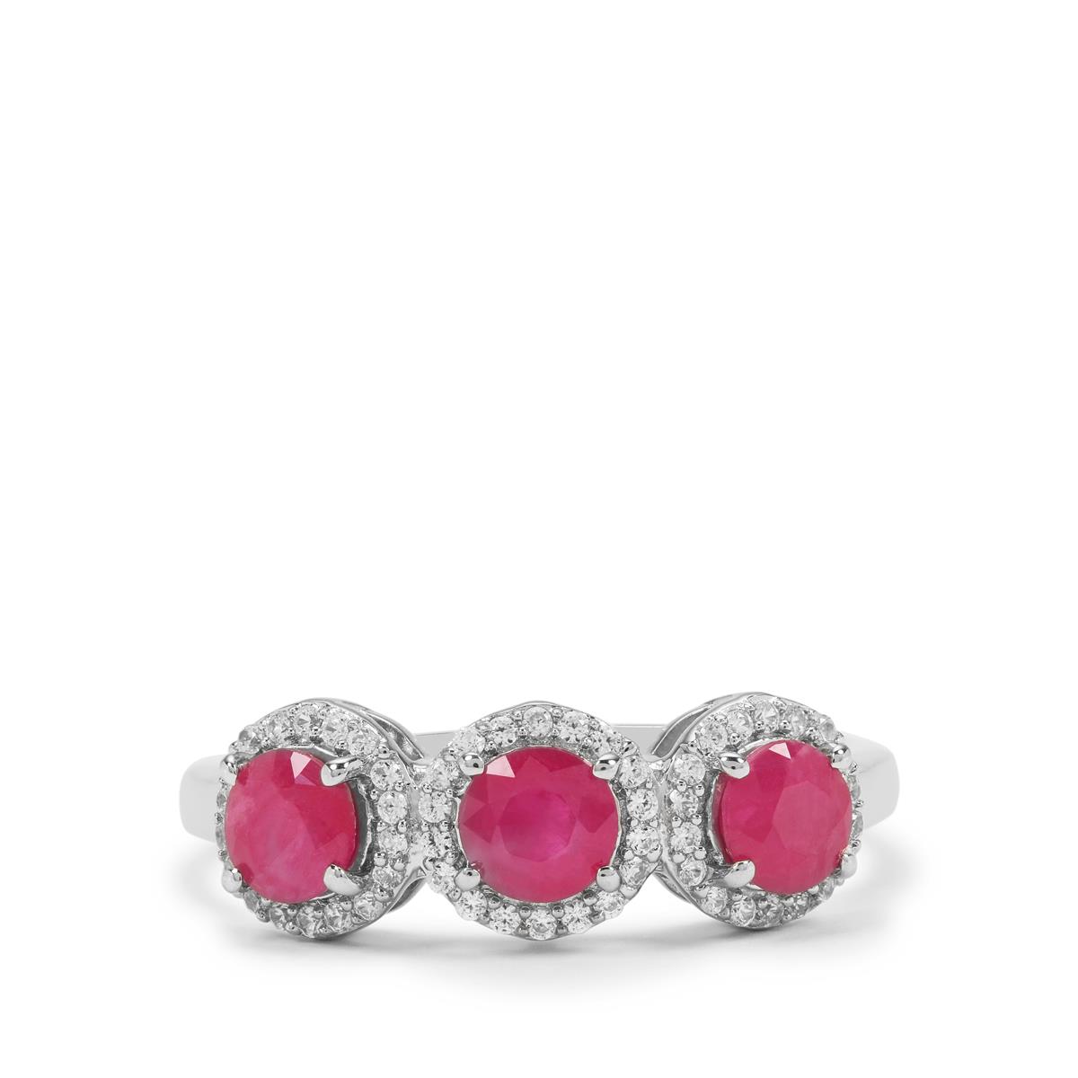 Kenyan Ruby Ring with White Zircon in Platinum Plated Sterling Silver 1 ...